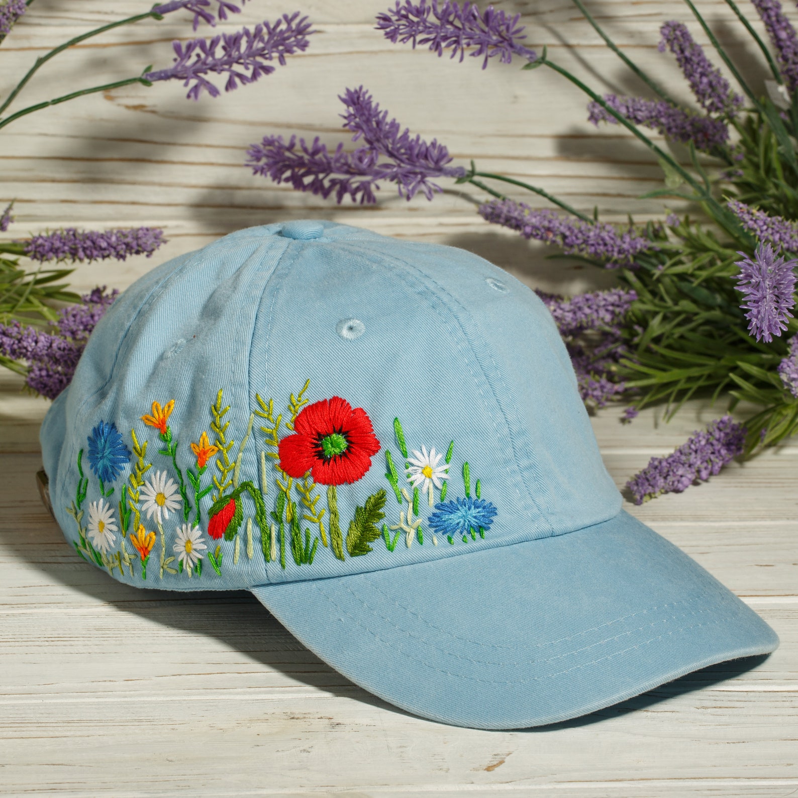 Hand Embroidered Colorful Cap Custom Floral Cap Red Poppy | Etsy