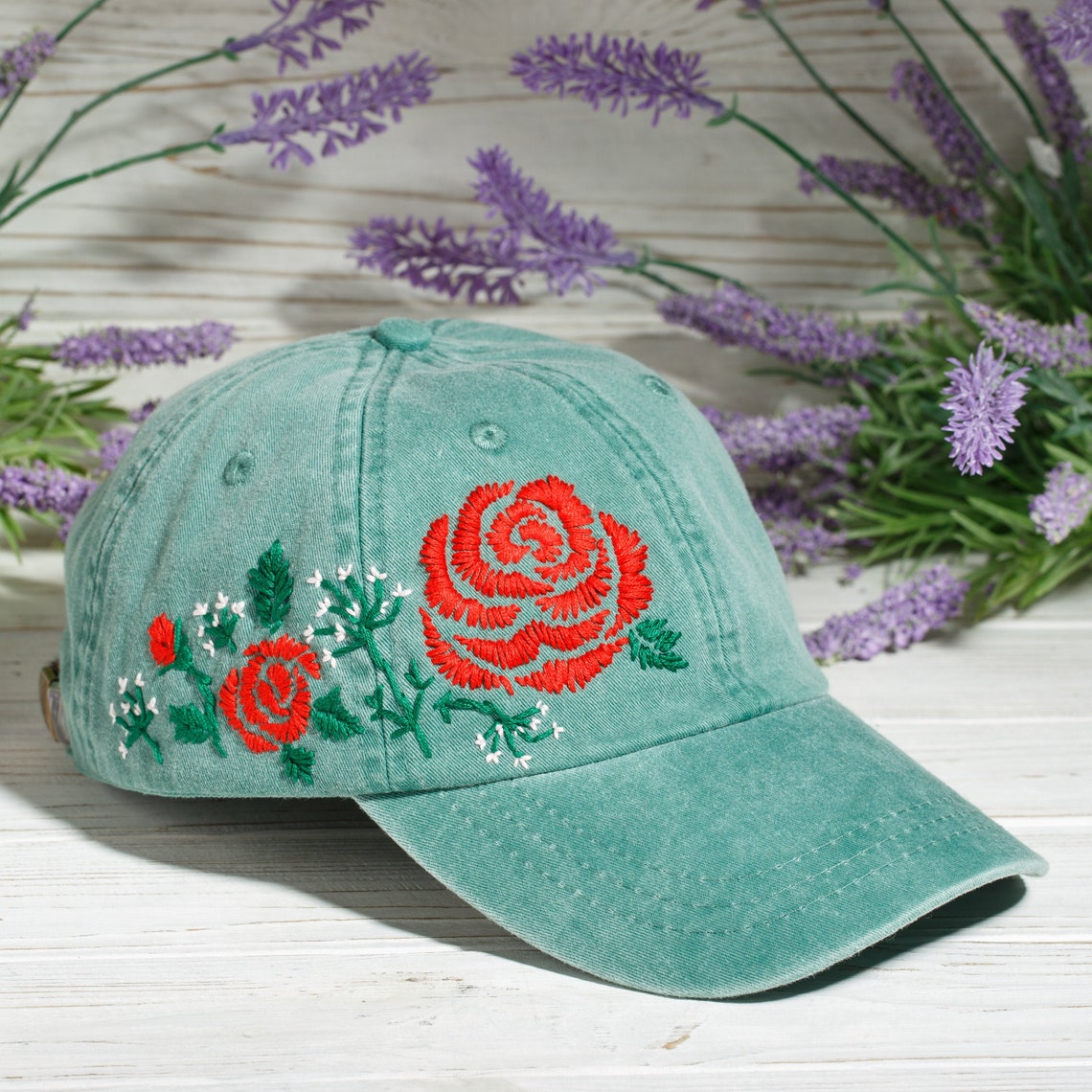Rose embroidery vintage baseball cap hand stitched hat with - Etsy México