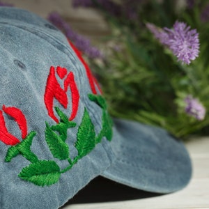 Cotton Hand Embroidered Ball Cap With Red Roses Floral Pattern ...