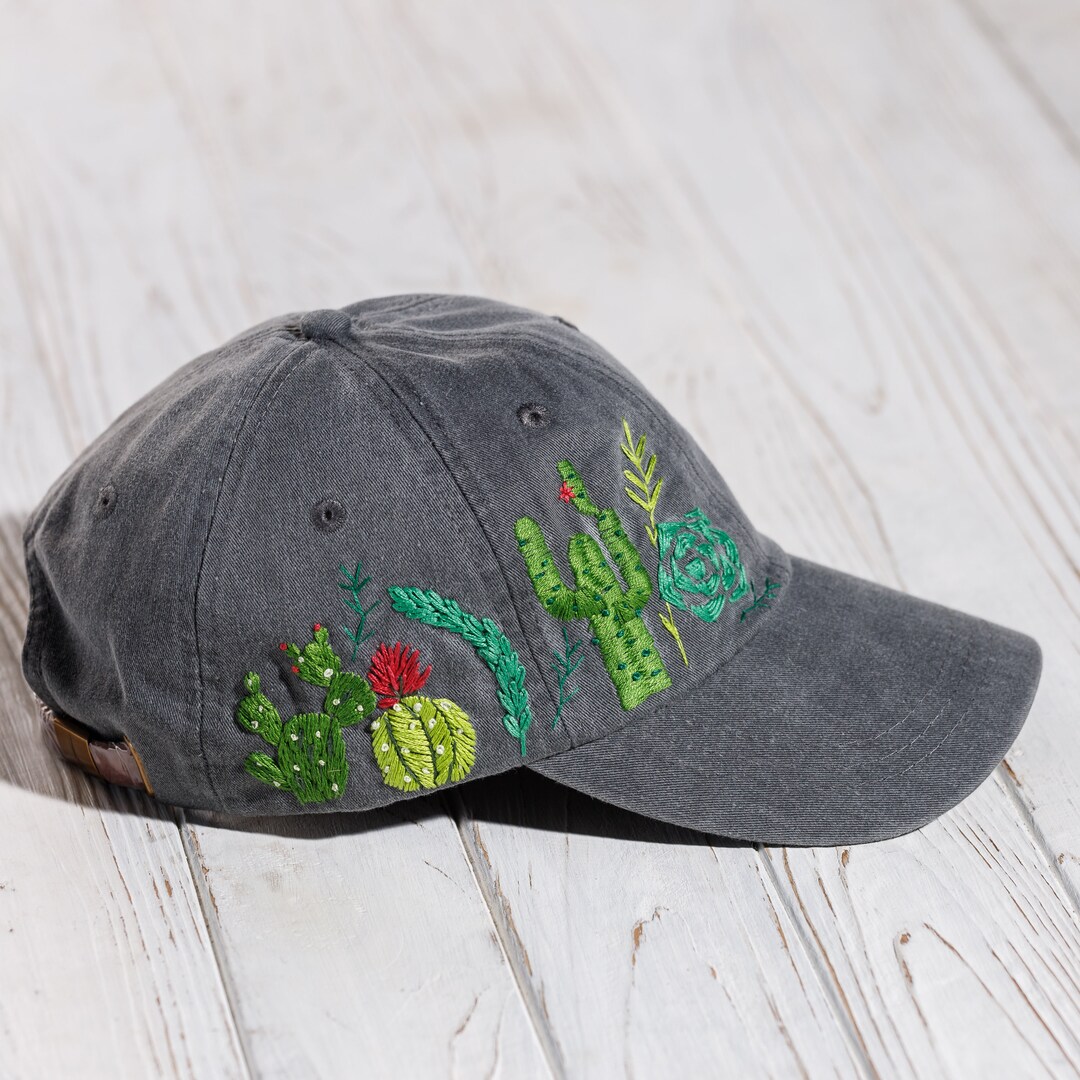 Hand Embroidered Cactus Hat, Custom Trucker Hat With Cactus Embroidery ...