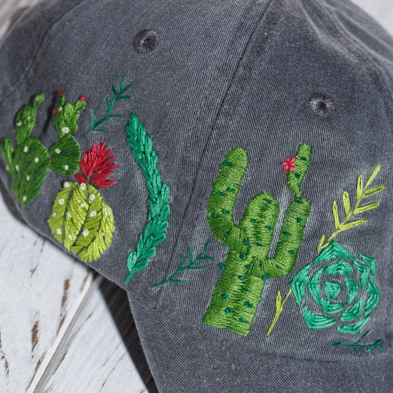 Hand Embroidered Cactus Hat, Custom Trucker Hat With Cactus Embroidery ...
