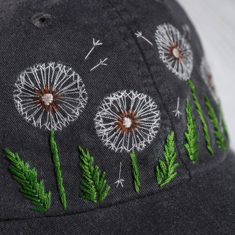 Dandelion Wildflowers Black Baseball Cap for Women, Custom Hat With ...