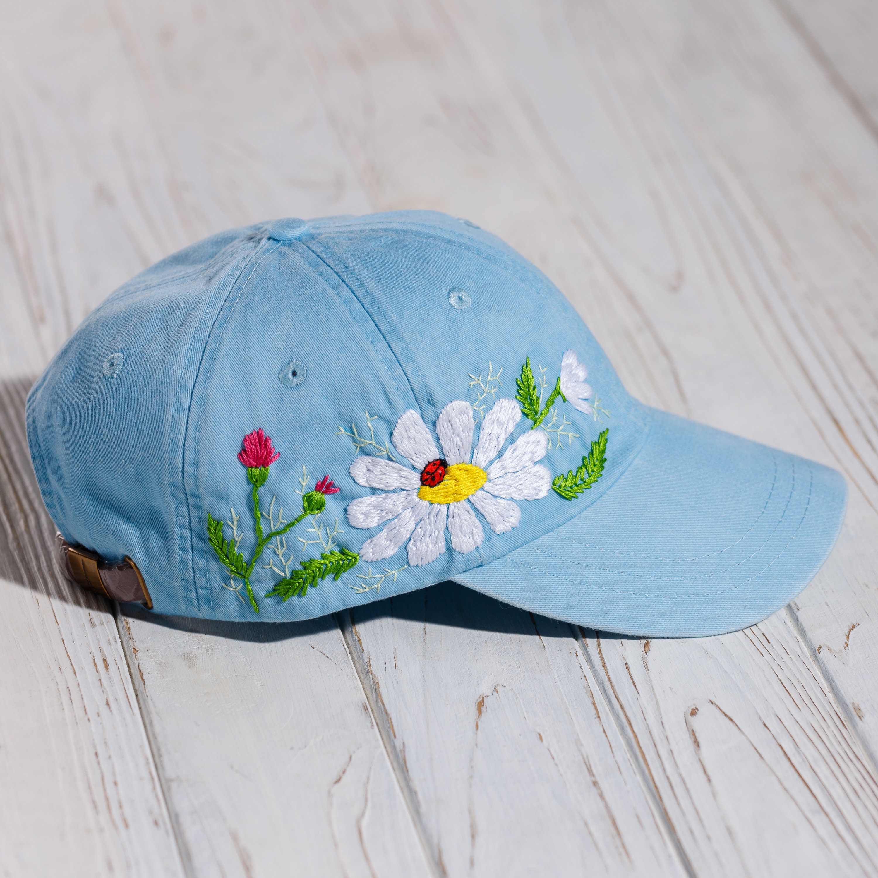 Cotton Cap With Hand Embroidered Chamomile, Thistle Embroidery Design ...