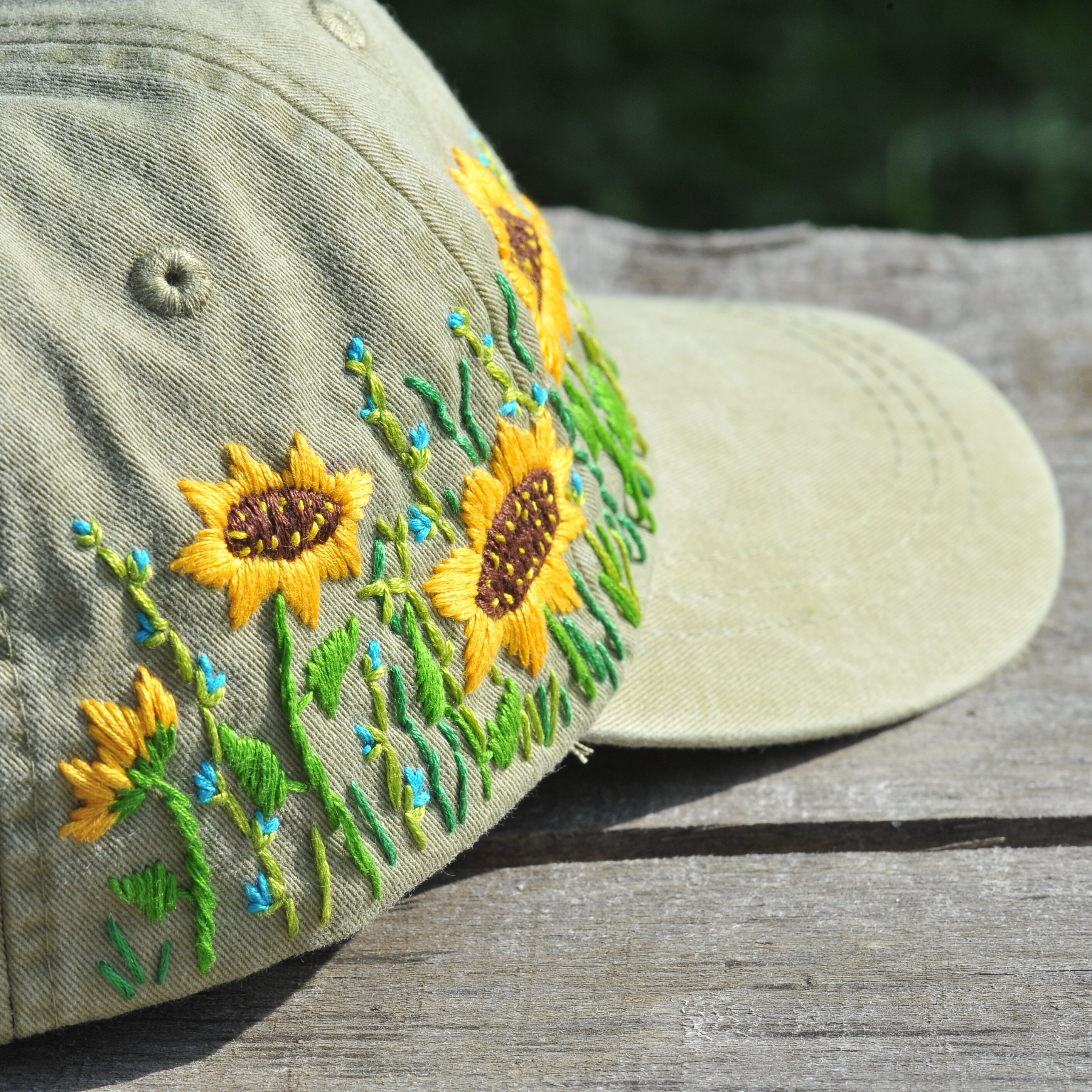 Hand Embroidered Sunflower Hat, Custom Sunflower Embroidery Design ...