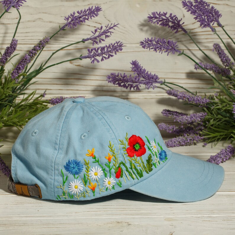 Hand Embroidered Colorful Cap, Custom Floral Cap, Red Poppy Unique ...