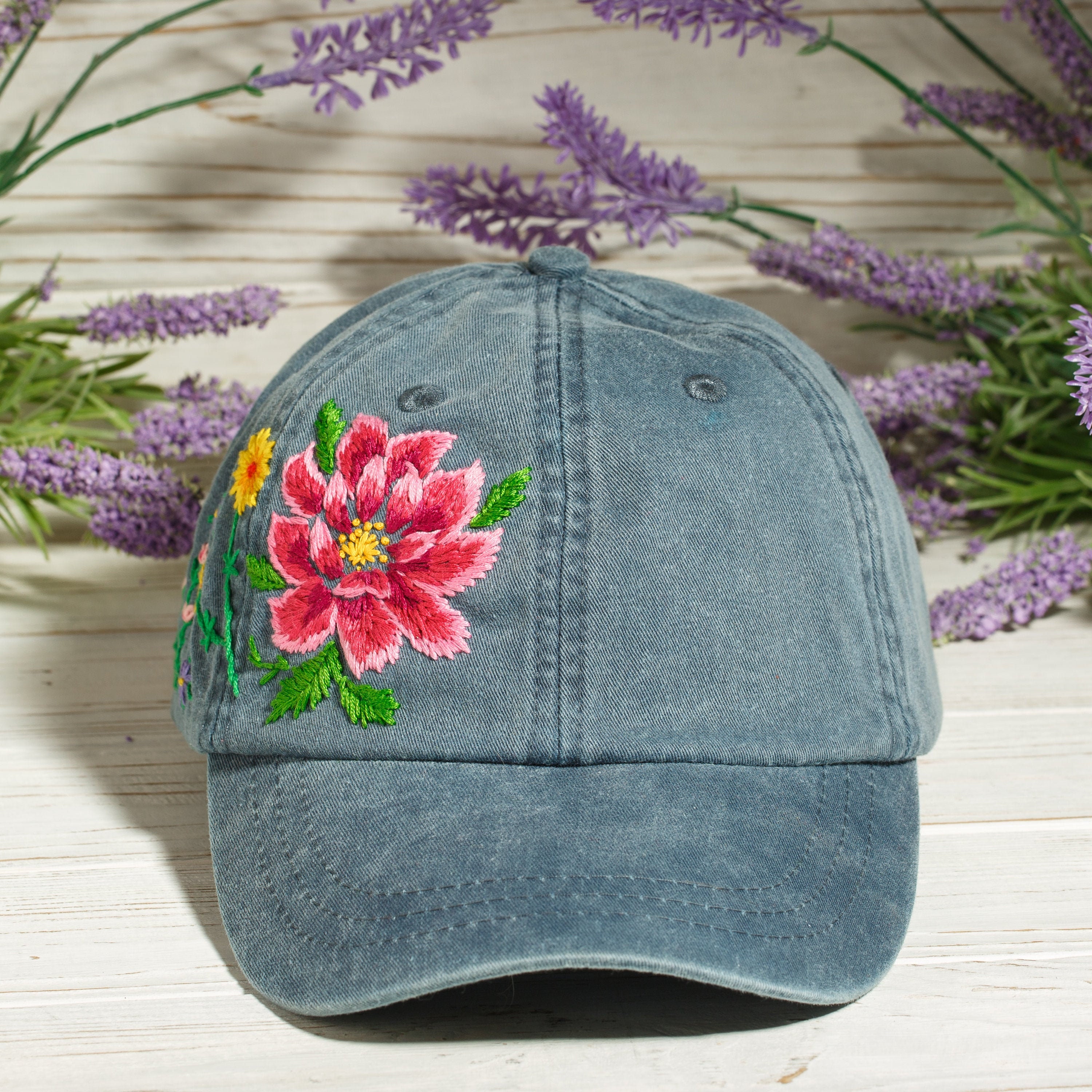 Hand Embroidered Flower Baseball Cap Festival Ball Cap Hand - Etsy UK