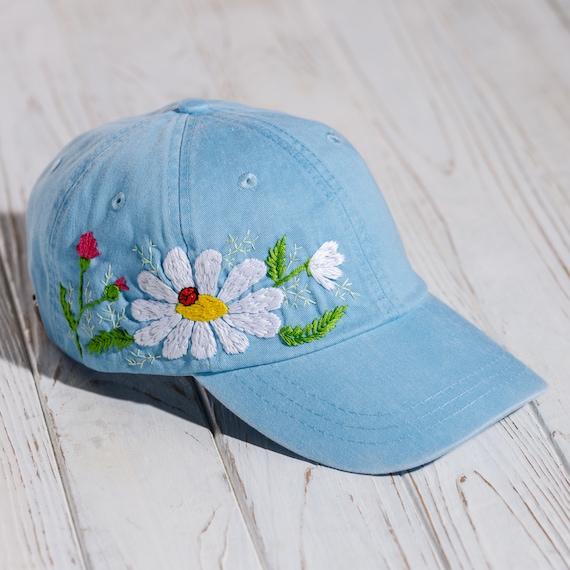 Cotton Cap With Hand Embroidered Chamomile Thistle Embroidery - Etsy