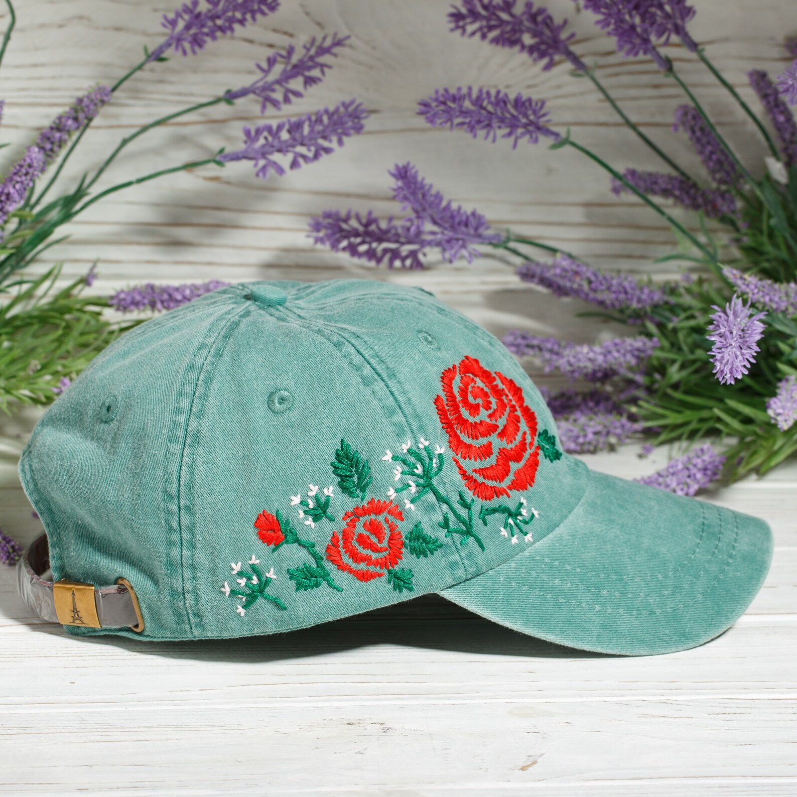 Rose embroidery vintage baseball cap hand stitched hat with - Etsy México