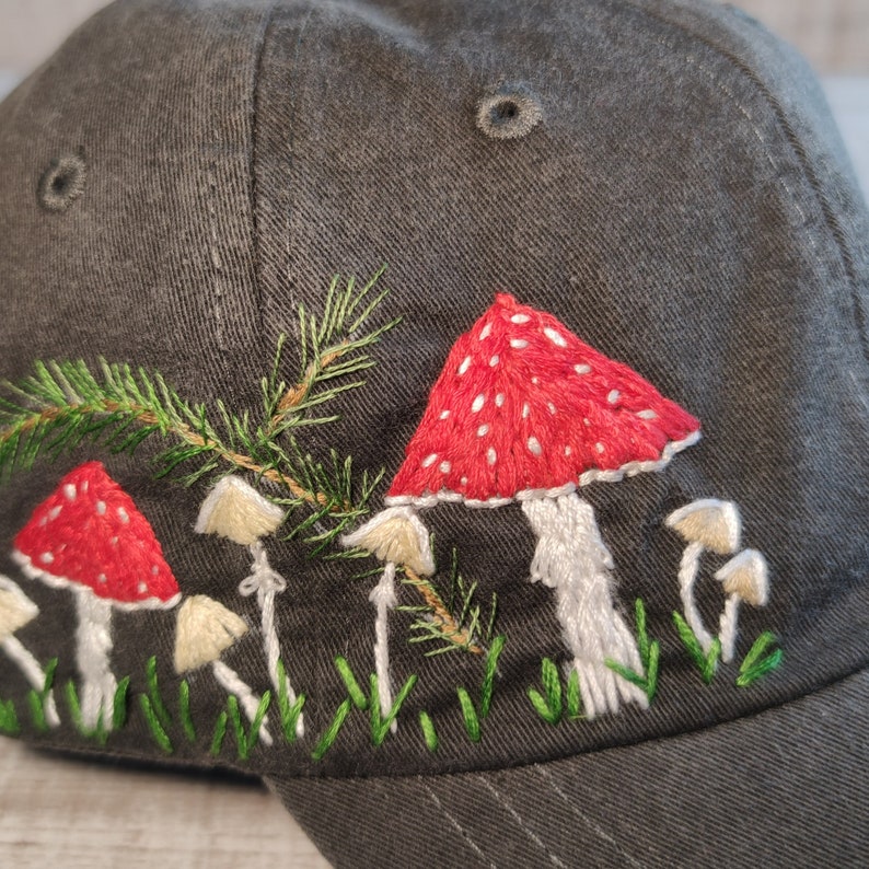 Hand Embroidered Mushrooms Baseball Cap for Women Hand | Etsy