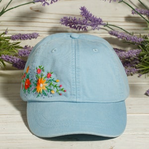 Flower Embroidery Women Baseball Cap, Hand Stitched Hat With ...
