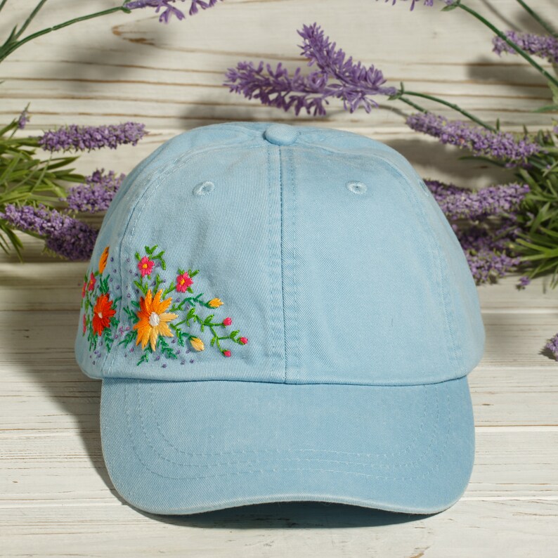 Flower Embroidery Women Baseball Cap Hand Stitched Hat With - Etsy