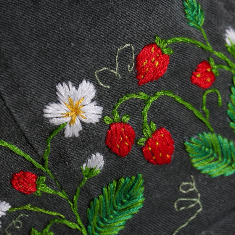 Hand Embroidered Strawberry Hat, Custom Baseball Cap With Wild ...
