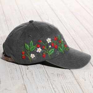 Hand Embroidered Strawberry Hat, Custom Baseball Cap With Wild ...