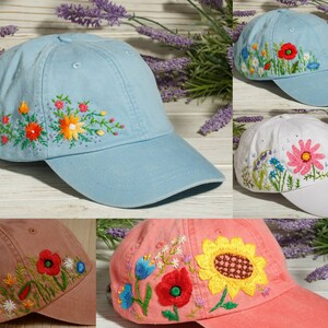 Flower Embroidery Women Baseball Cap, Hand Stitched Hat With ...