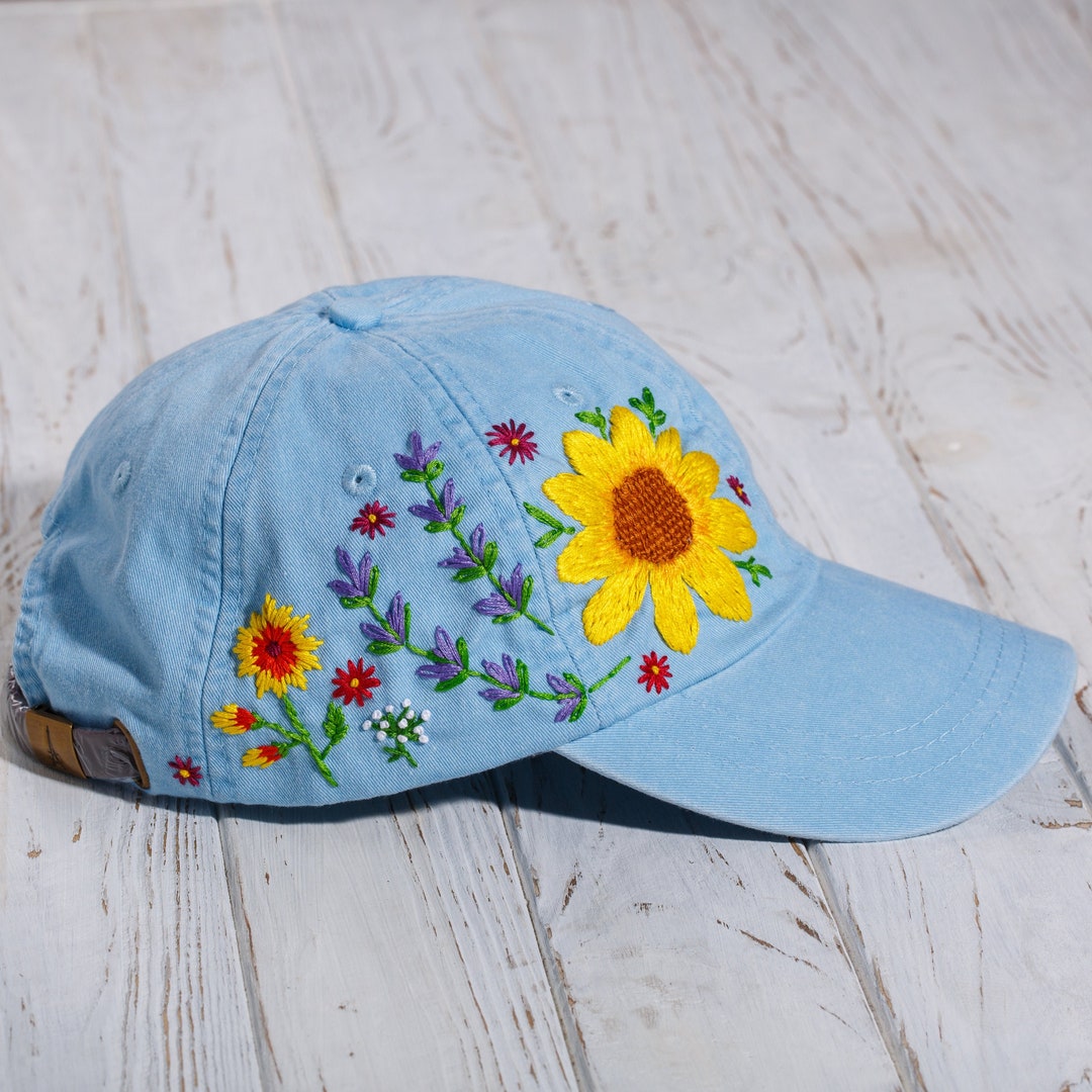 Sunflower Hat, Hand Embroidered Custom Dad Hat With Sunflowers ...