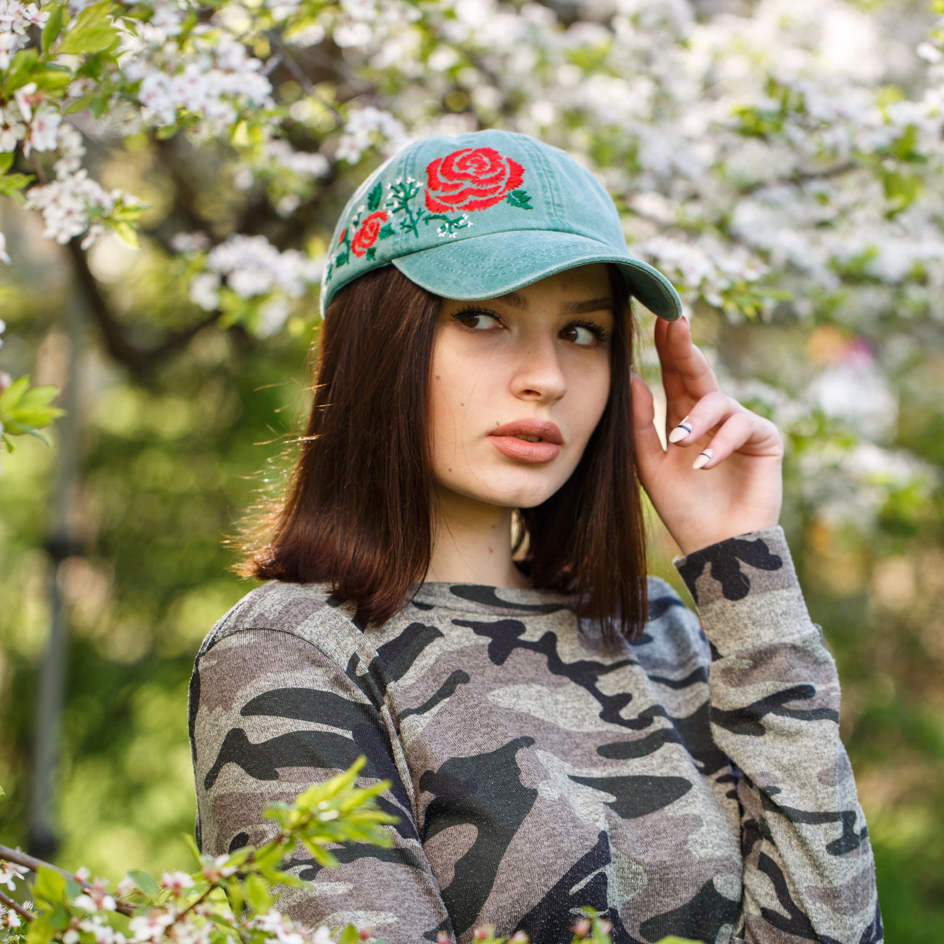 Rose embroidery vintage baseball cap hand stitched hat with - Etsy México