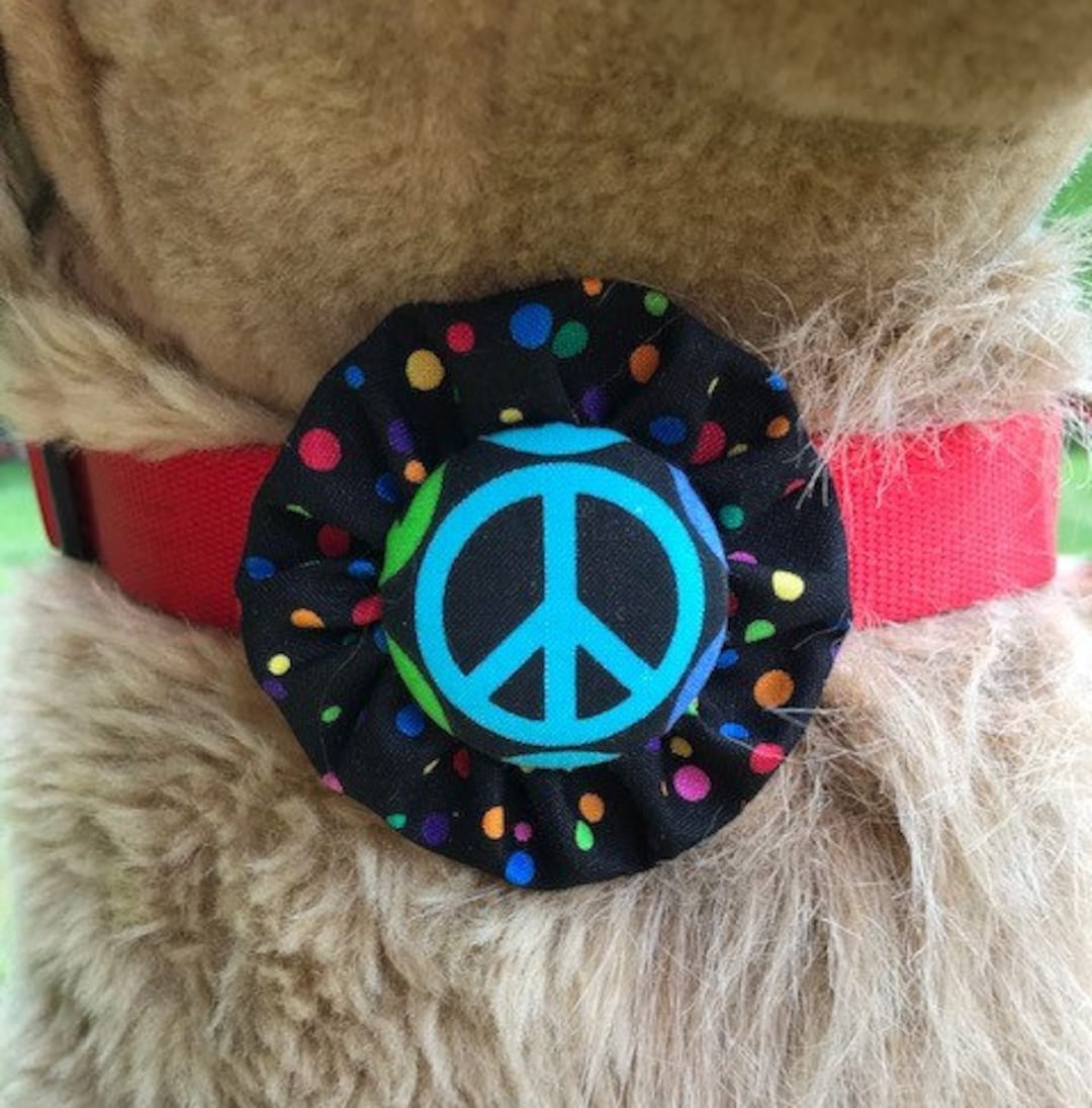 PEACE Sign Dog Collar Flower BLUE, Dog Collar Button, Easily Attaches ...