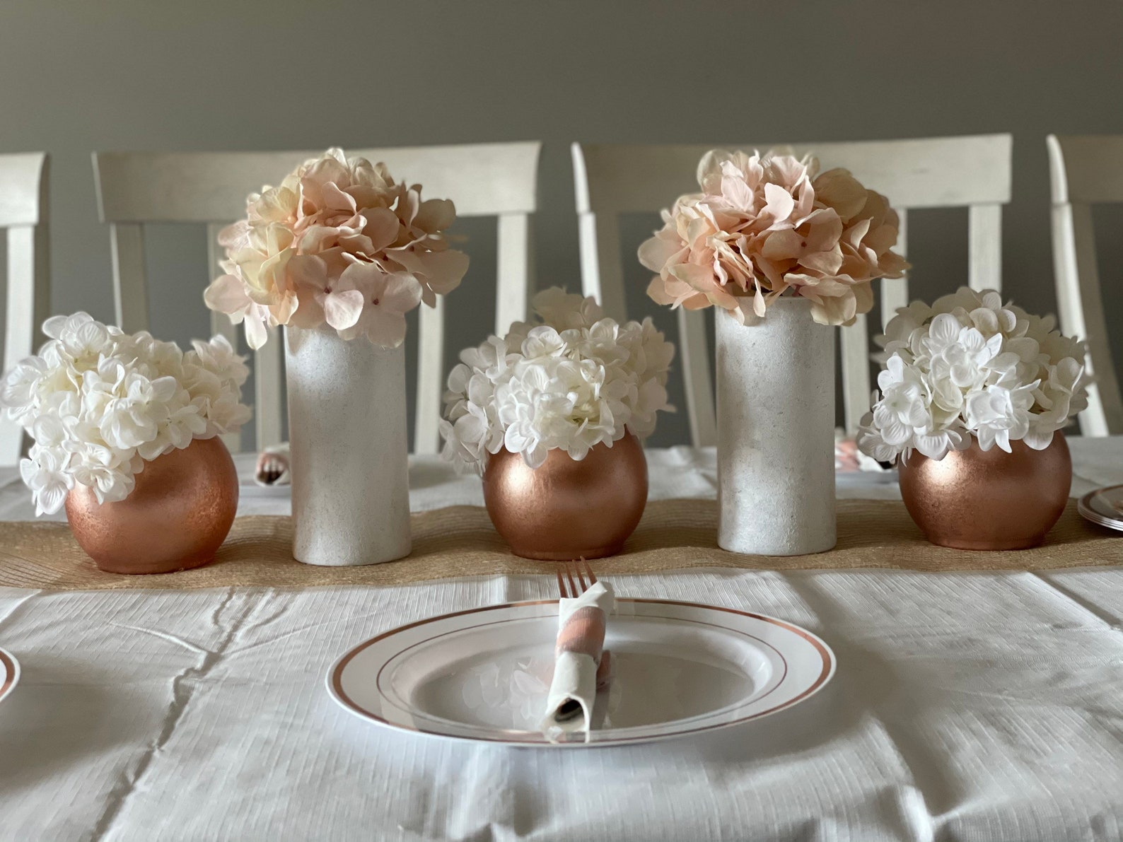 Set of white and rose gold vases | Etsy