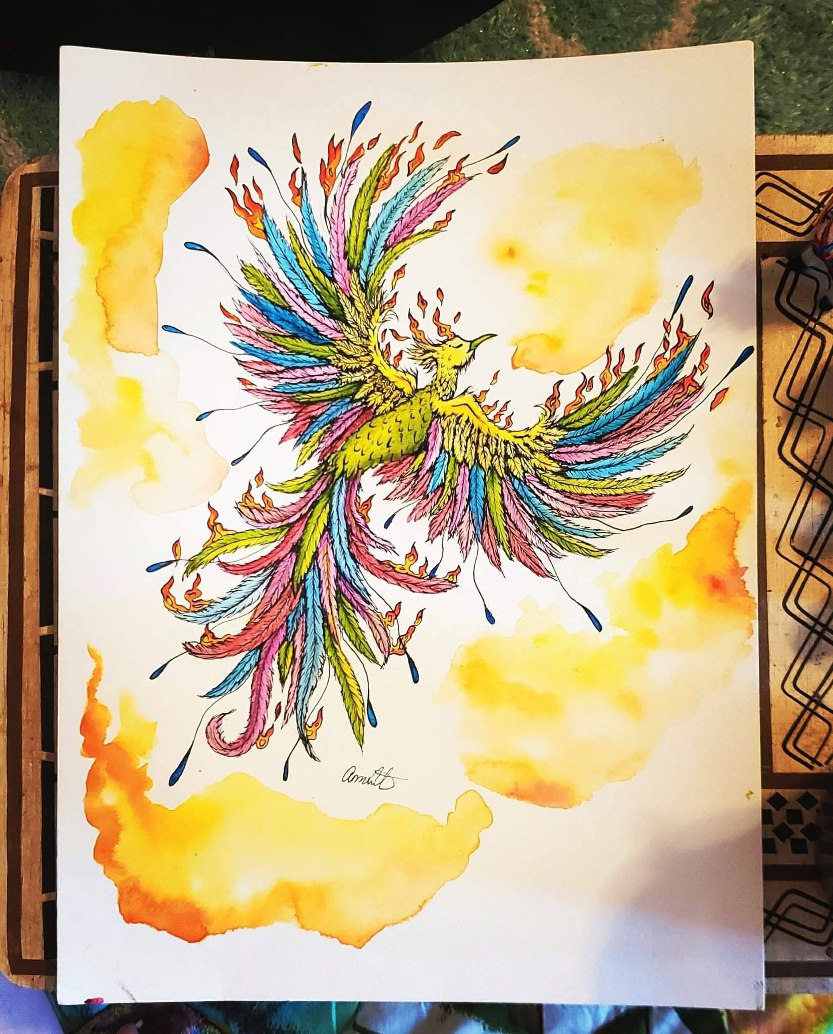 Print, Watercolor, Phoenix, Watercolor Phoenix, Painting, Colorful ...