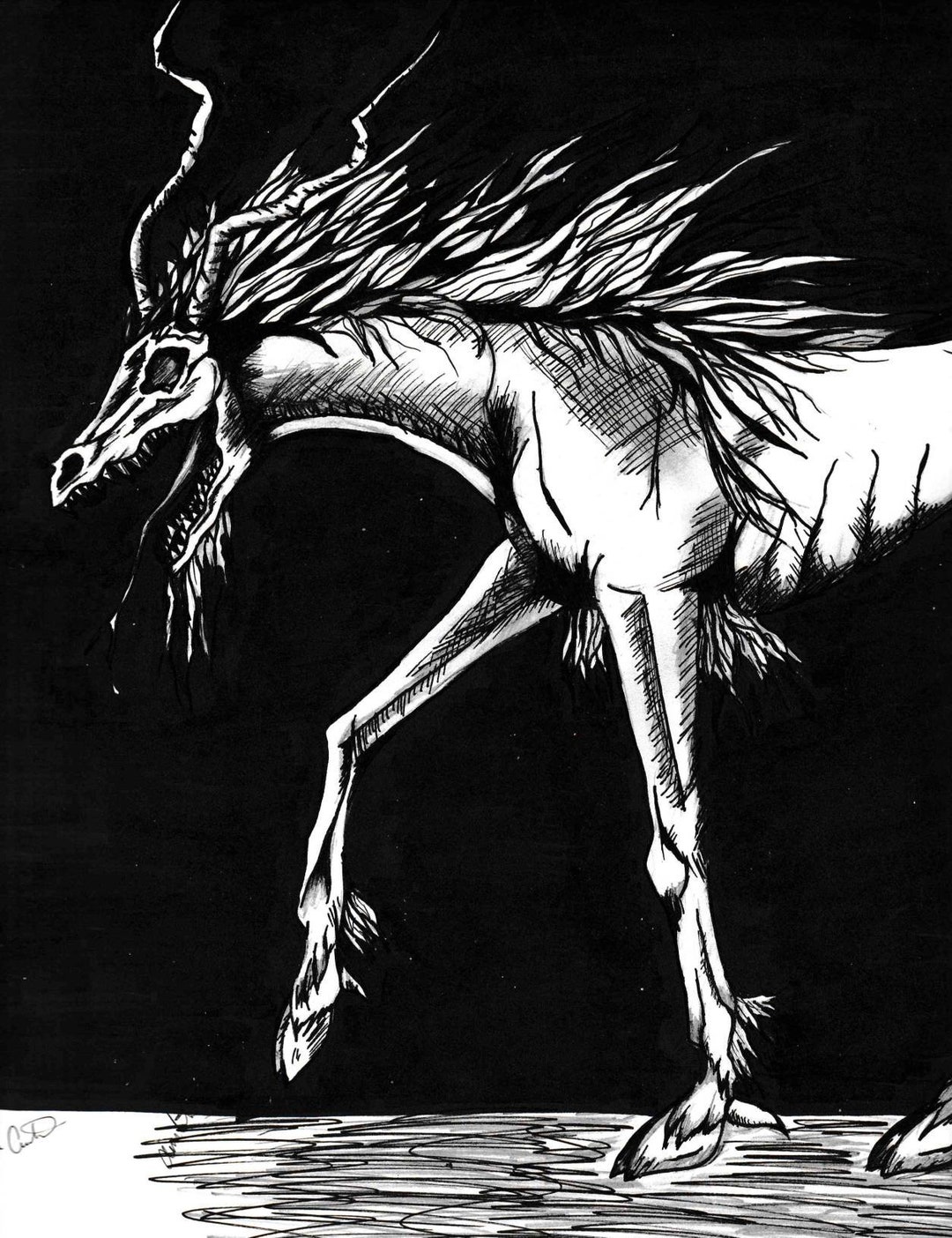 Print, Skeleton, Fantasy, Elk, Death, Spooky Painting, Halloween ...