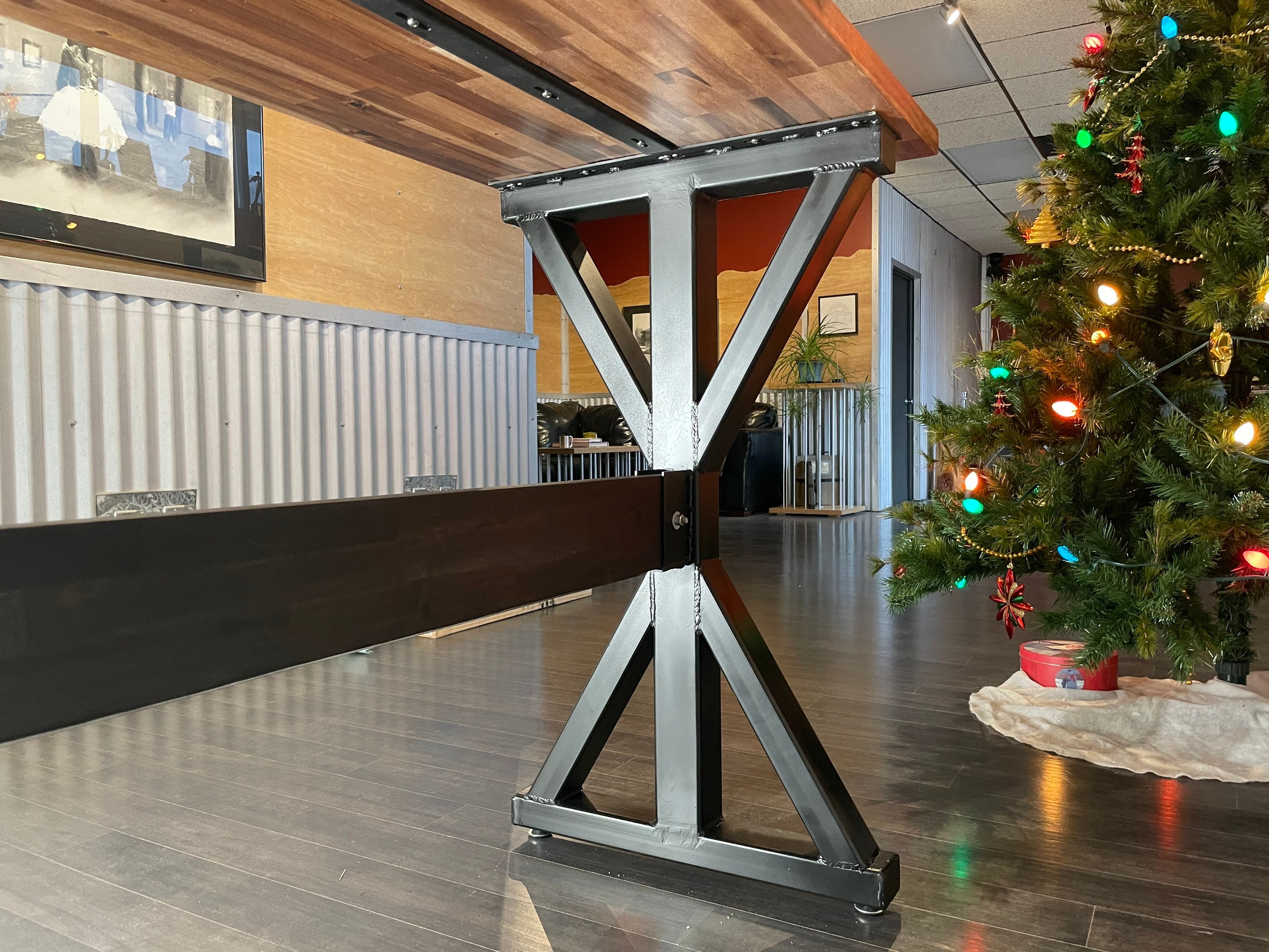 Acacia Bar Table With Steel Trestle (farmhouse Style) Table Legs - Etsy