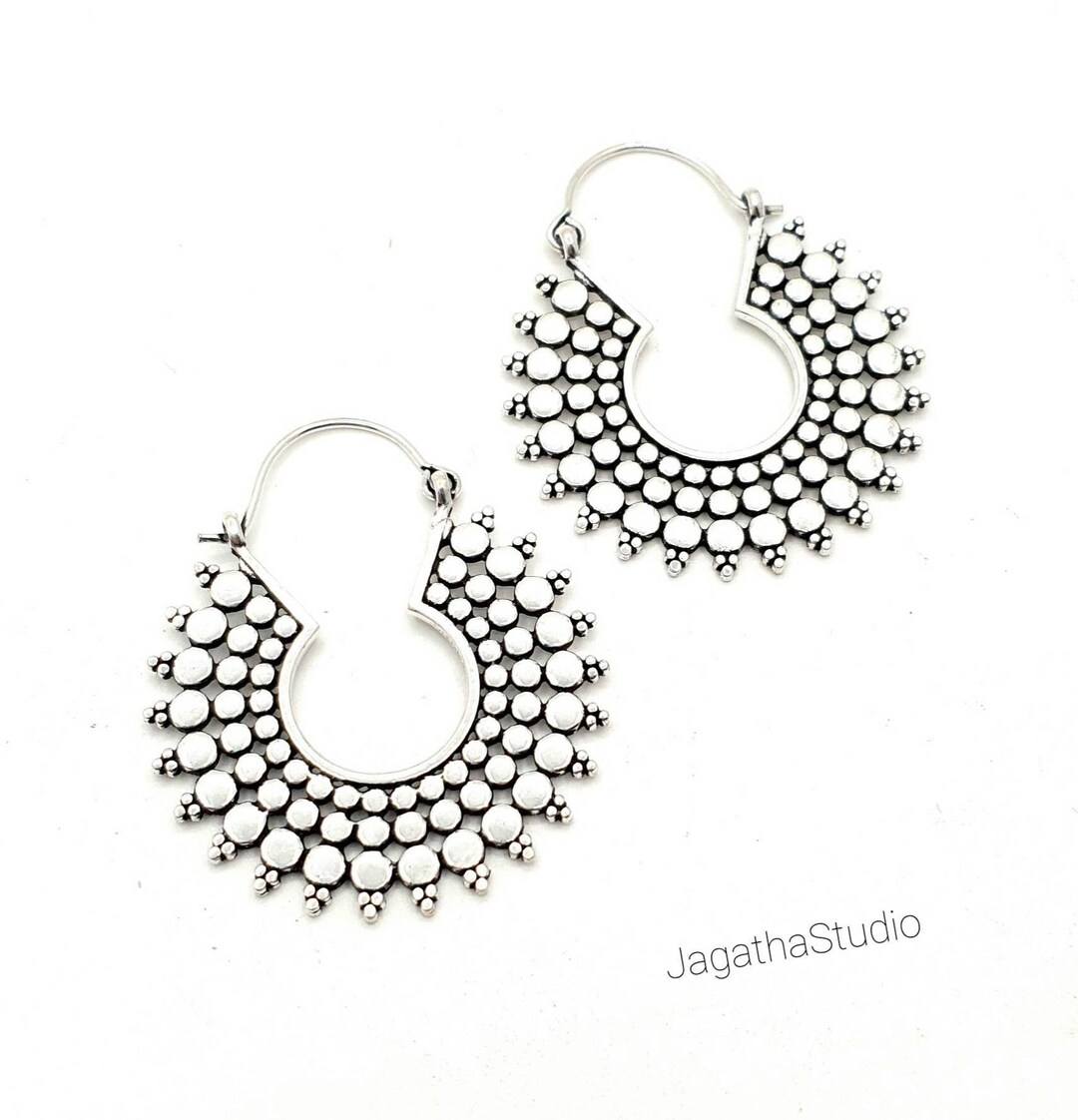 Silver Boho Hoop Earrings Sunburst Ethic Simple Celestial Jewelry Round ...