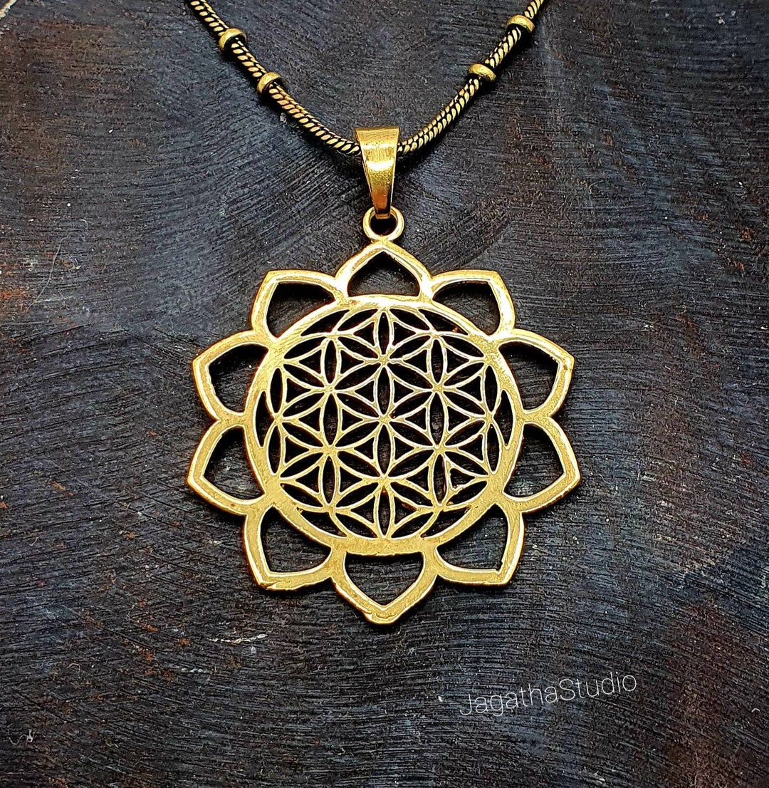 Gold Flower of Life Pendant Sacred Geometry Pendant Bohemian Necklace ...