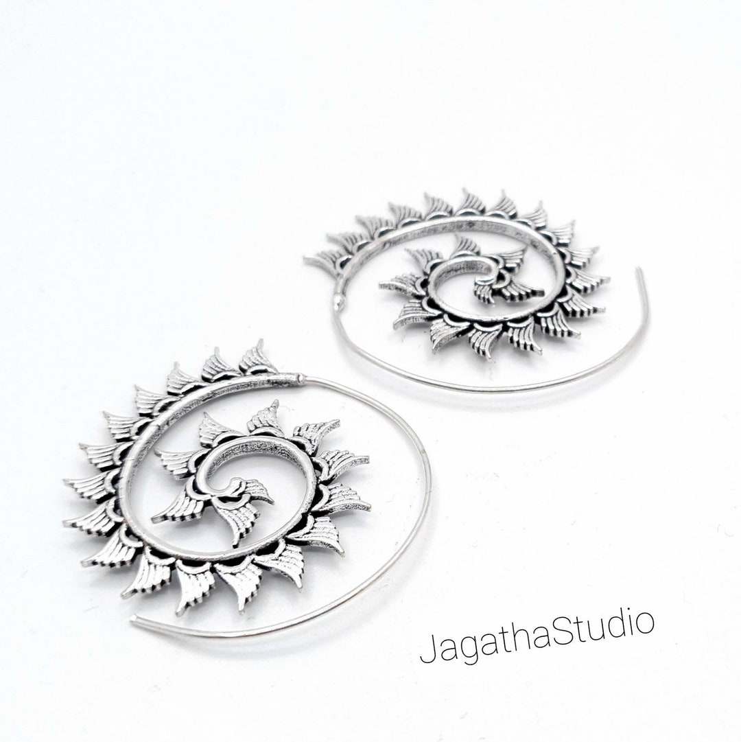 Spiral Earrings Bohemian Swirl Medium or Large Earrings Chic Tribal ...