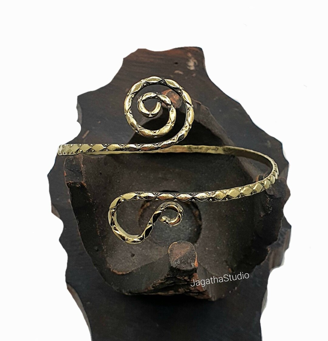 Gold Arm Cuff Bracelet Armlet Ethnic Tribal Upper Arm Cuff Swirl ...
