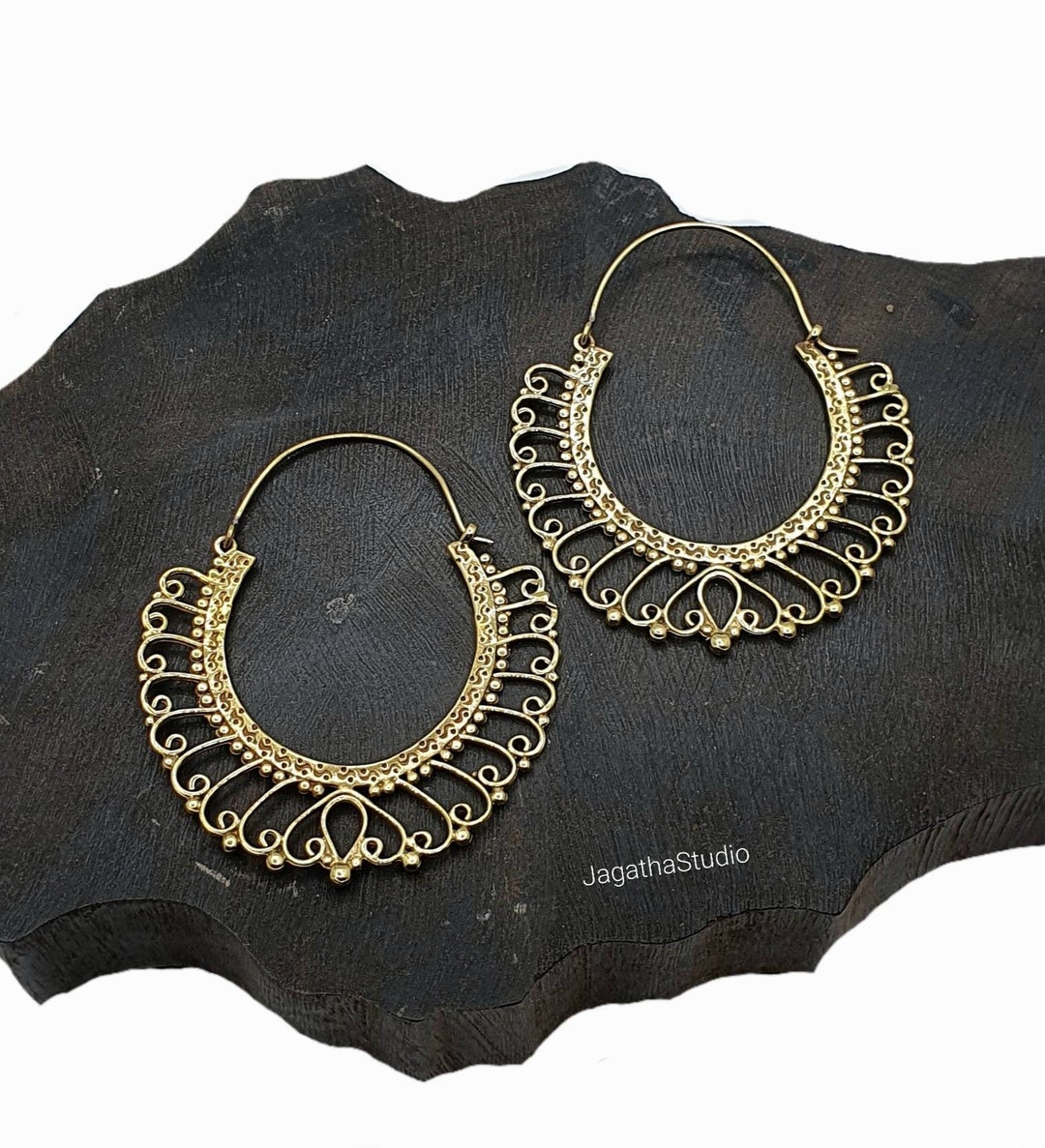 Large Mandala Earrings Galactic Statement Golden Filigree Ethnic Boho ...