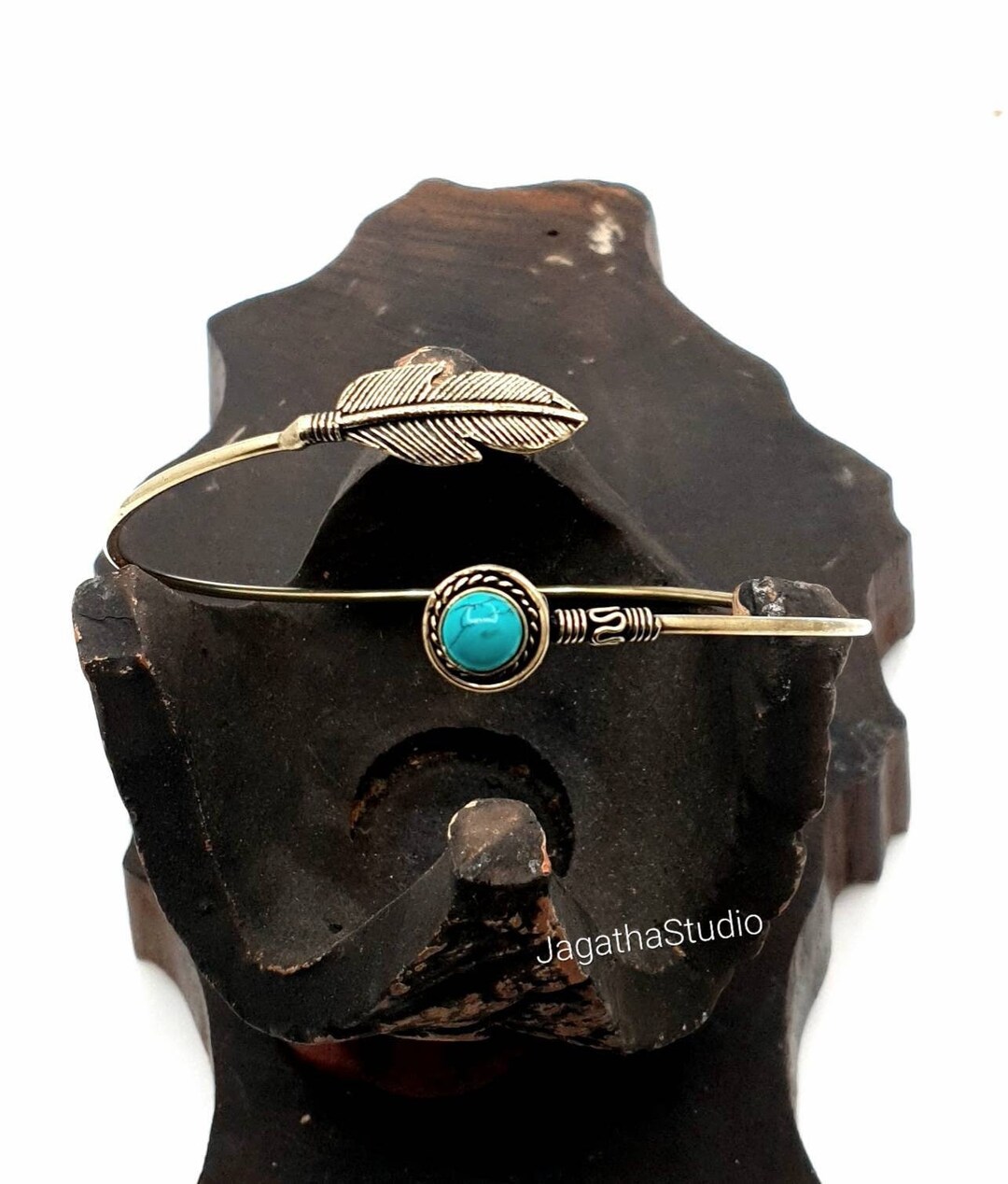 Gold Upperarm Feather Turquoise Boho Arm Cuff Bohemian Armlet - Etsy