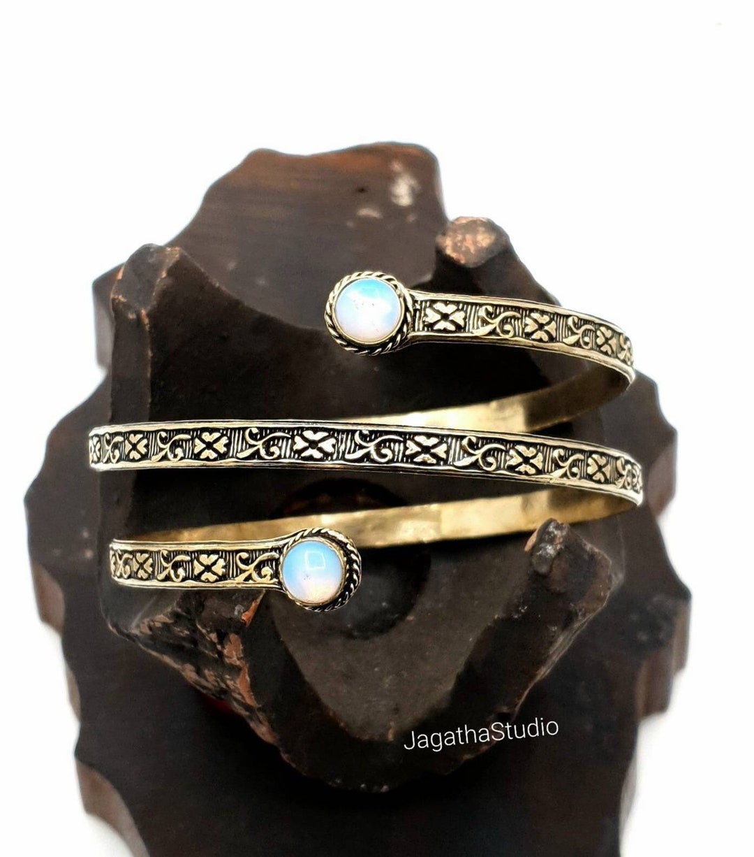 Or Pierre de Lune Boho Hippie Arm Cuff Bracelet Pierres - Etsy France