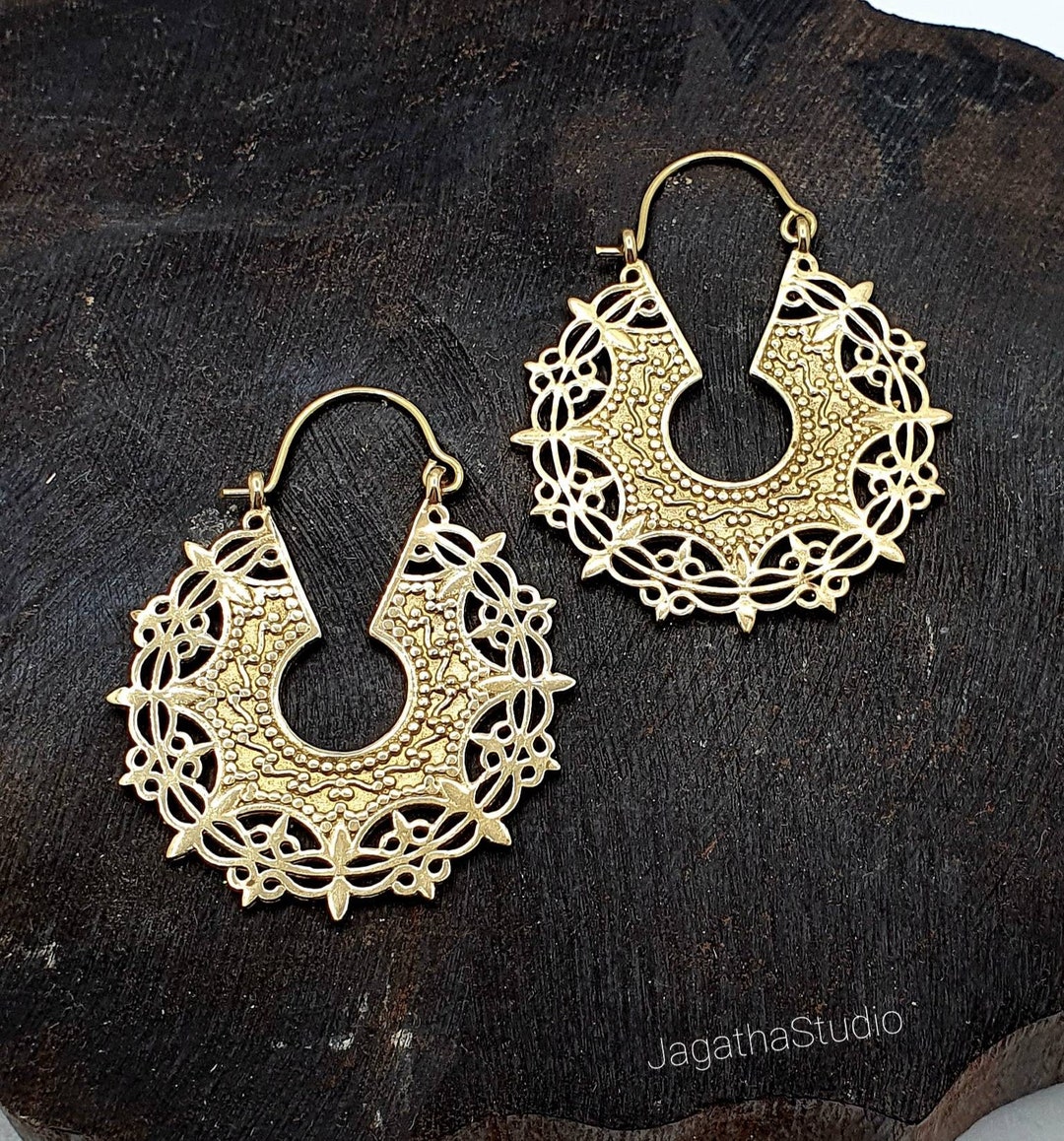 Mandala Hoop Earrings Boho Sunburst Ethnic Gold Brass Galactic Sun ...