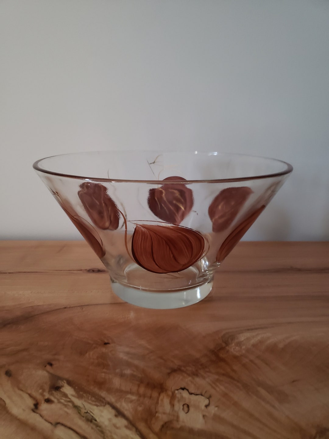 Vintage Anchor Hocking Enchant Ware Clear Bowl With Brown Leaves Gold ...