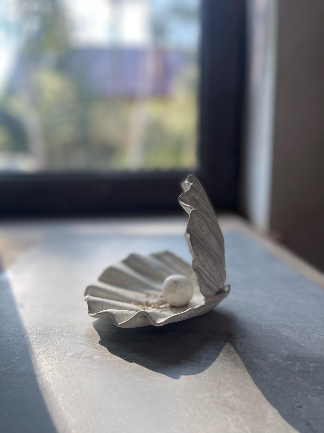 Ceramic Double Clam Shell With Pearl, Handmade Jewelry Dish, Ring ...