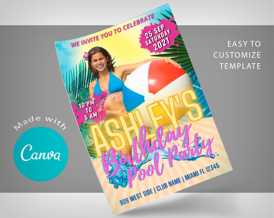 Pool Party Flyer, Social Media Pool Party Announcement Editable Summer ...