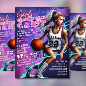 GIRL BASKETBALL FLYER Template, Training Template , Diy Flyer ...