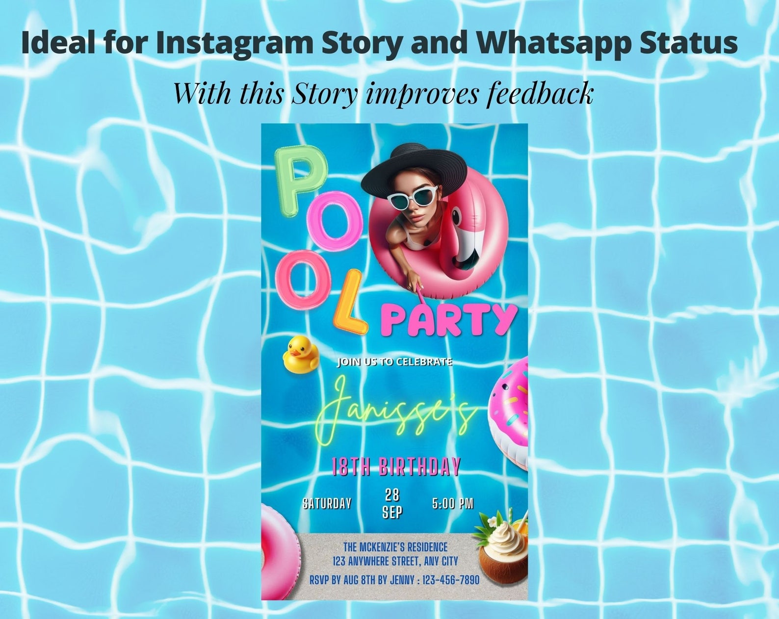 Beauty Pool Party Flyer, Social Medias Pool Party, Editable Summer Pool ...