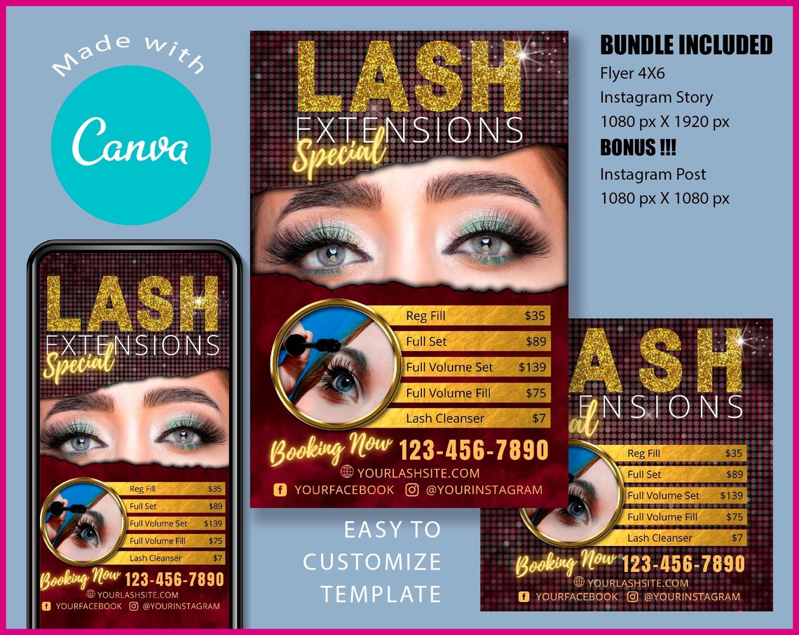 Lash Menu Template , Lash Content, Lash Tech Flyer, Lash Spring Flyer ...