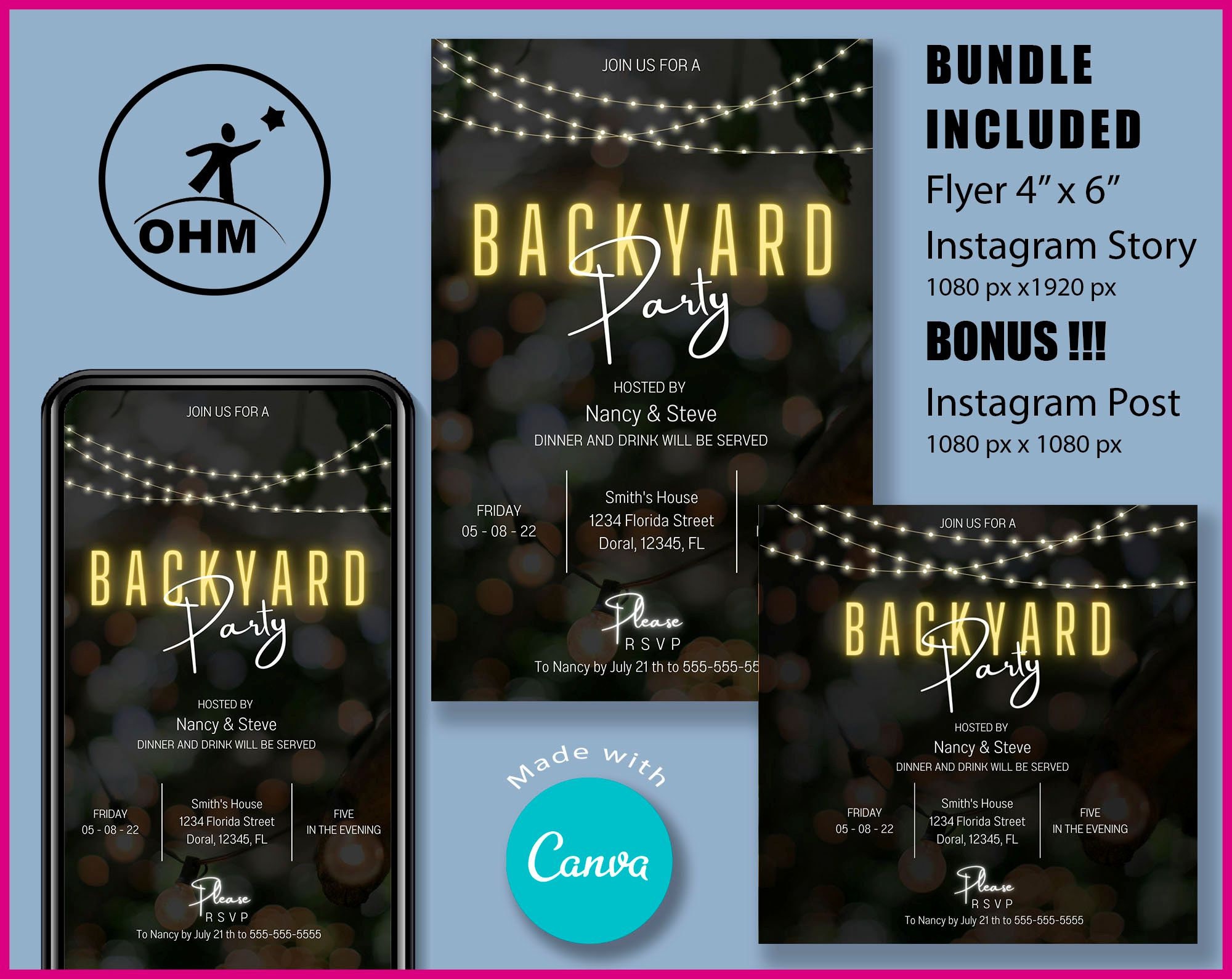 Backyard Party Invitation Template BBQ Party Invitation - Etsy