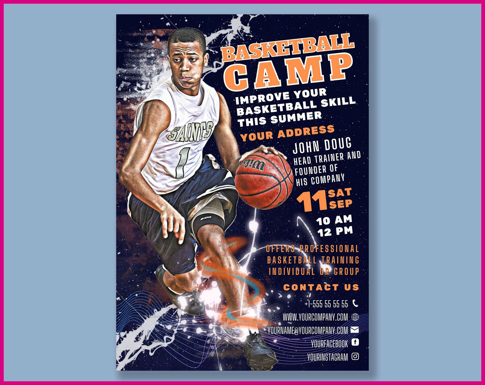 BASKETBALL FLYER TEMPLATE, Night Edition, Training Template, Editable ...