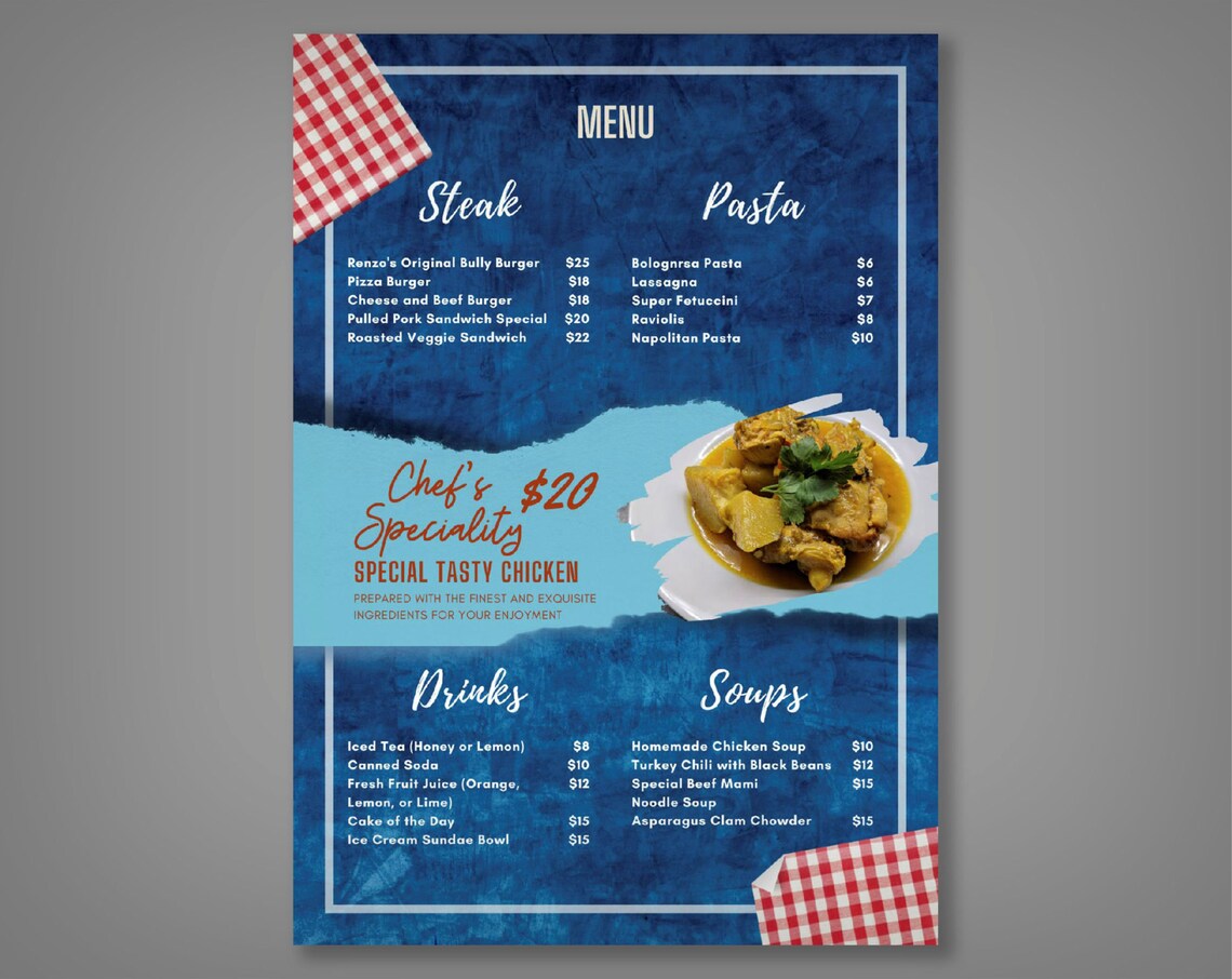 Your Menu Template for Italian Food, Italian Menu Template for ...