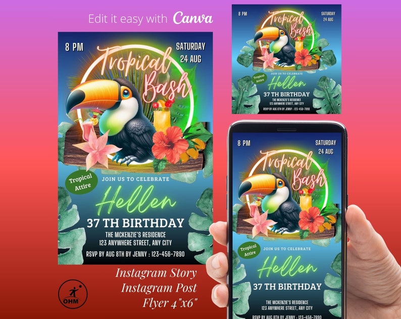 Tropical Bash Flyer, Tropical Bash Canva Flyer, Summer Pool Party ...