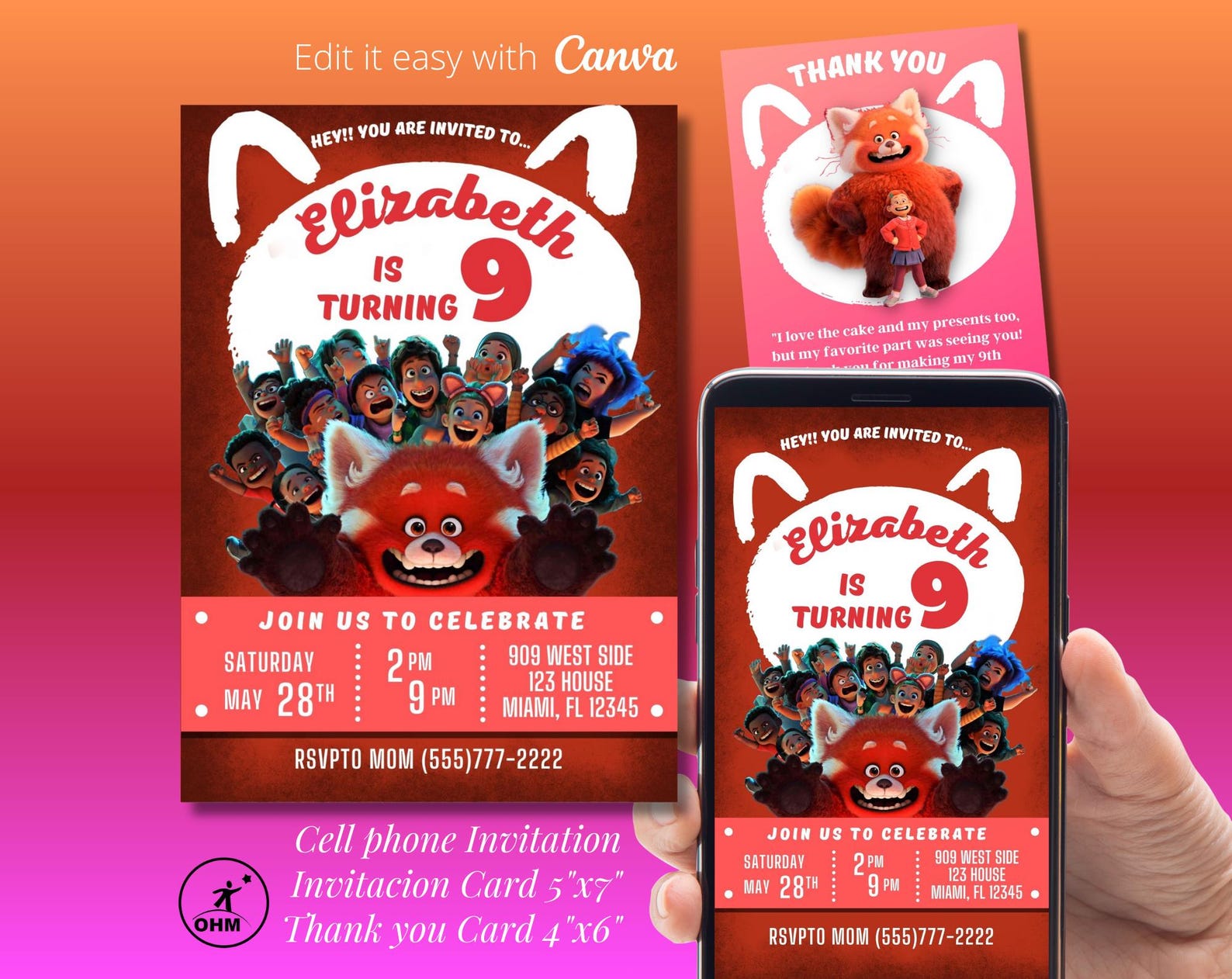 Turning Red Birthday Invitation Template, Editable Flyer, Canva Flyer ...