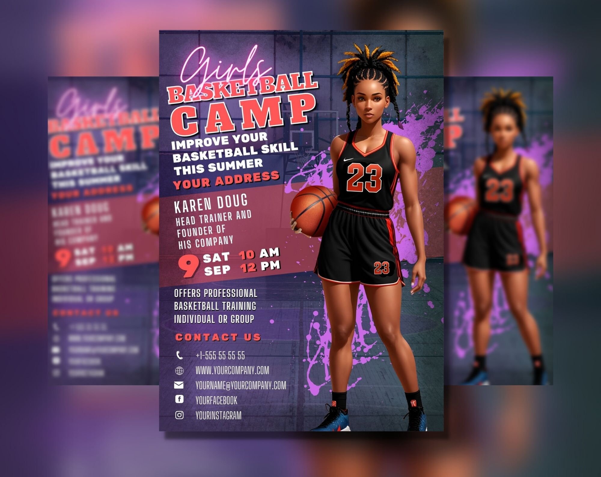 Girls Basketball Camp Flyer Template, Training Template , Diy Flyer ...