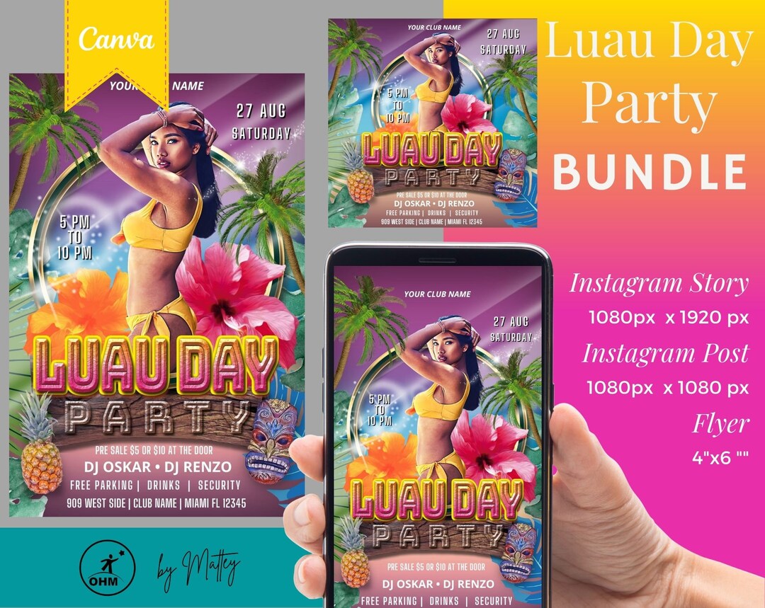 Luau Day Party Printable Invite, Summer Template Party Invite, Instant ...