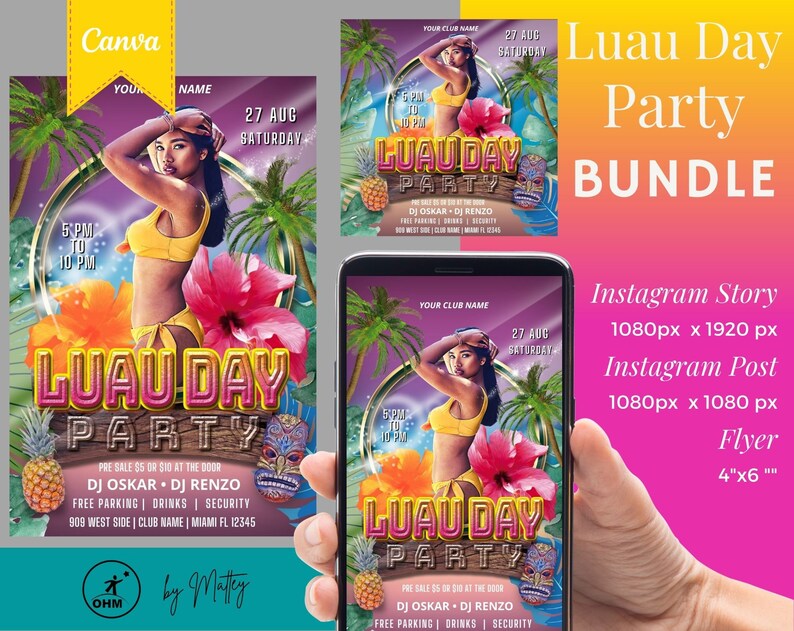 Luau Day Party Printable Invite, Summer Template Party Invite, Instant ...