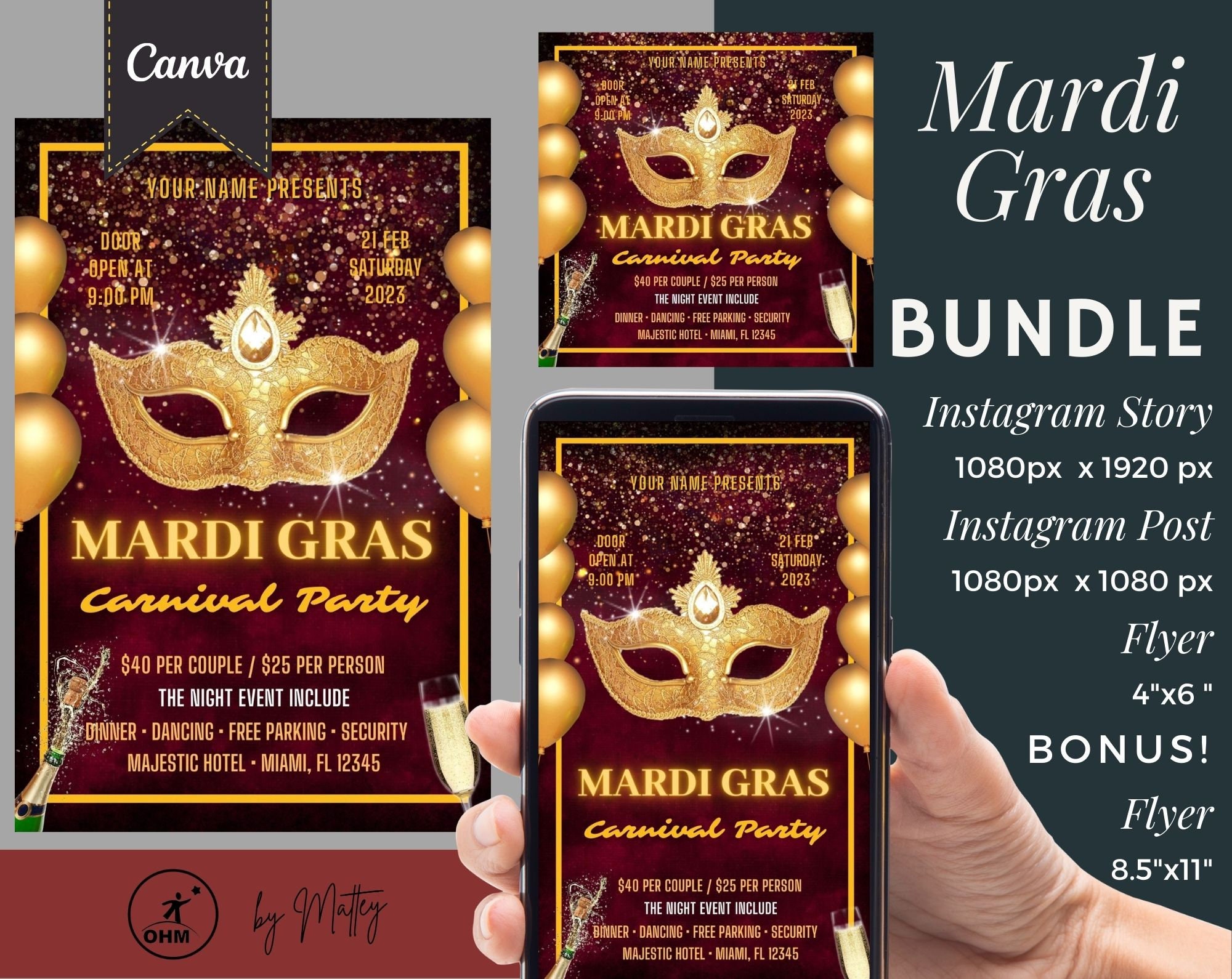 Mardi Gras Invitation, Mardi Gras Flyer, Masquerade Party Invite ...