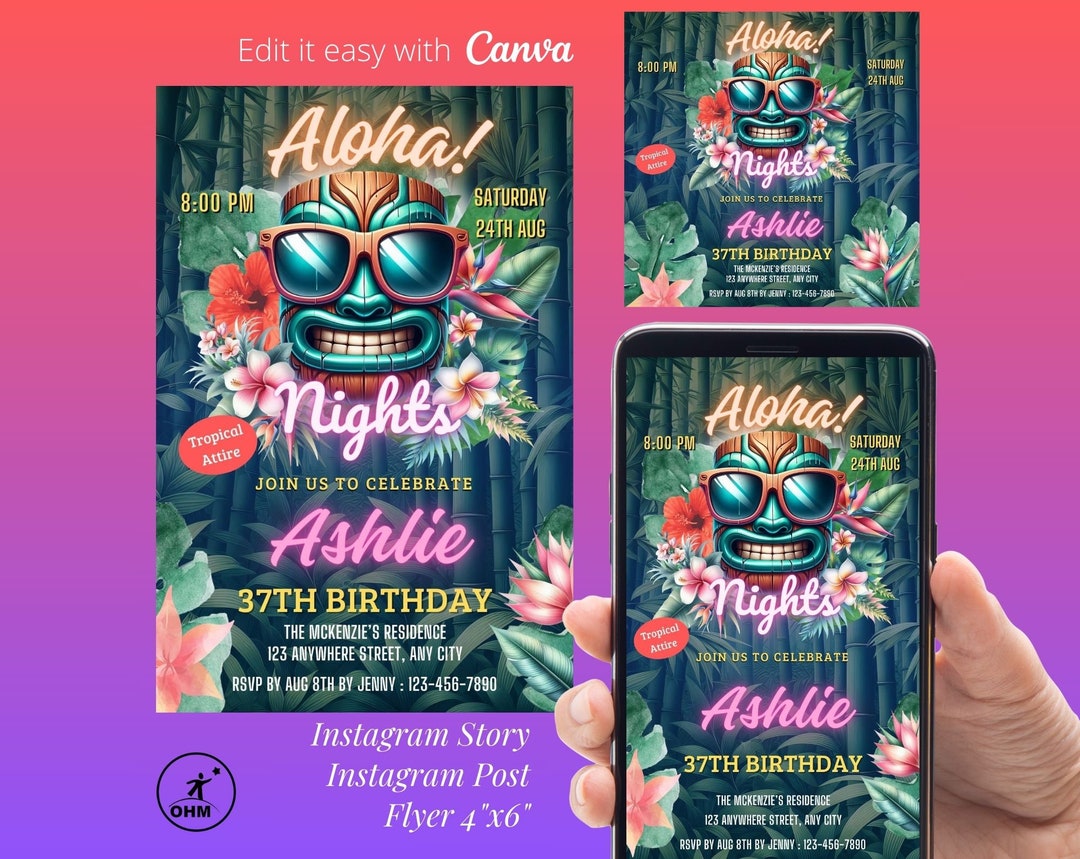 Aloha Nights Flyer, Aloha Nights Canva Flyer, Summer Pool Party ...
