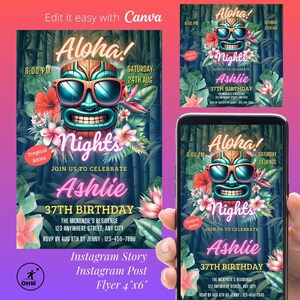Aloha Nights Flyer, Aloha Nights Canva Flyer, Summer Pool Party ...